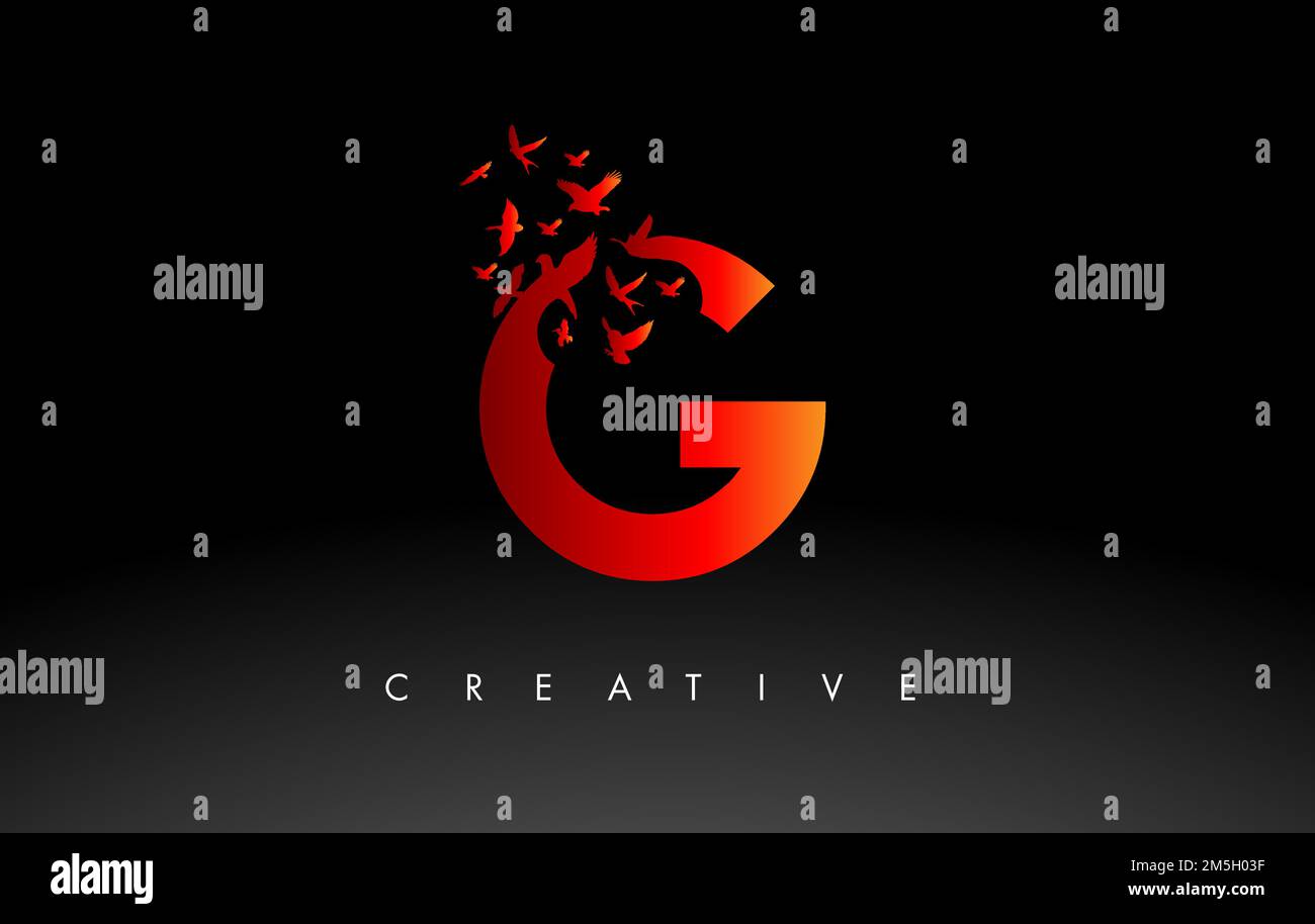 Red G Logo Letter with Flying Flock of Birds Disintegrating from the ...