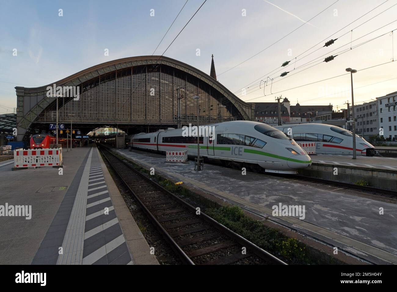 A row of Deutsche Bahn ICE Inter City trains ready to depart from ...