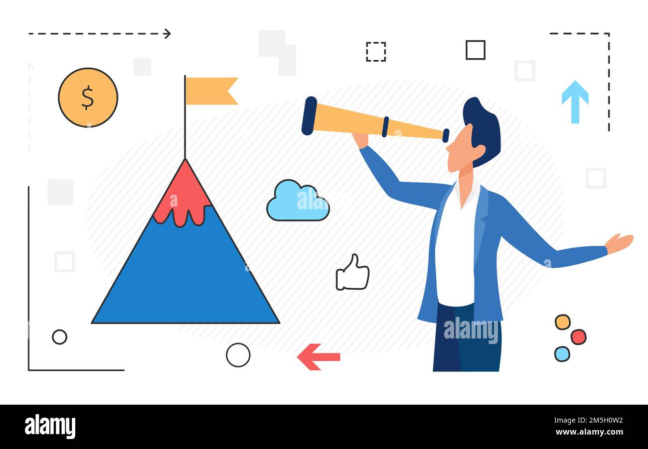 Businessman looking forward through telescope spyglass, business ...