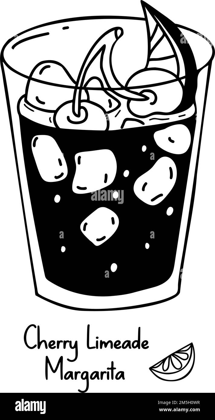 Mexican cocktail. Cherry limeade margarita. Vector hand drawing doodle ...