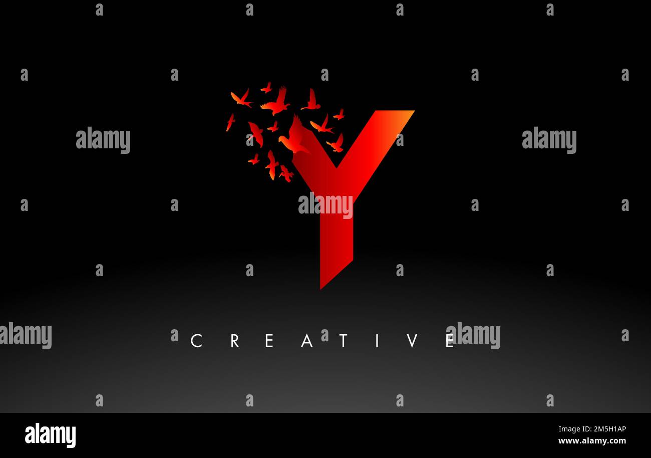 Red Y Logo Letter with Flying Flock of Birds Disintegrating from the ...