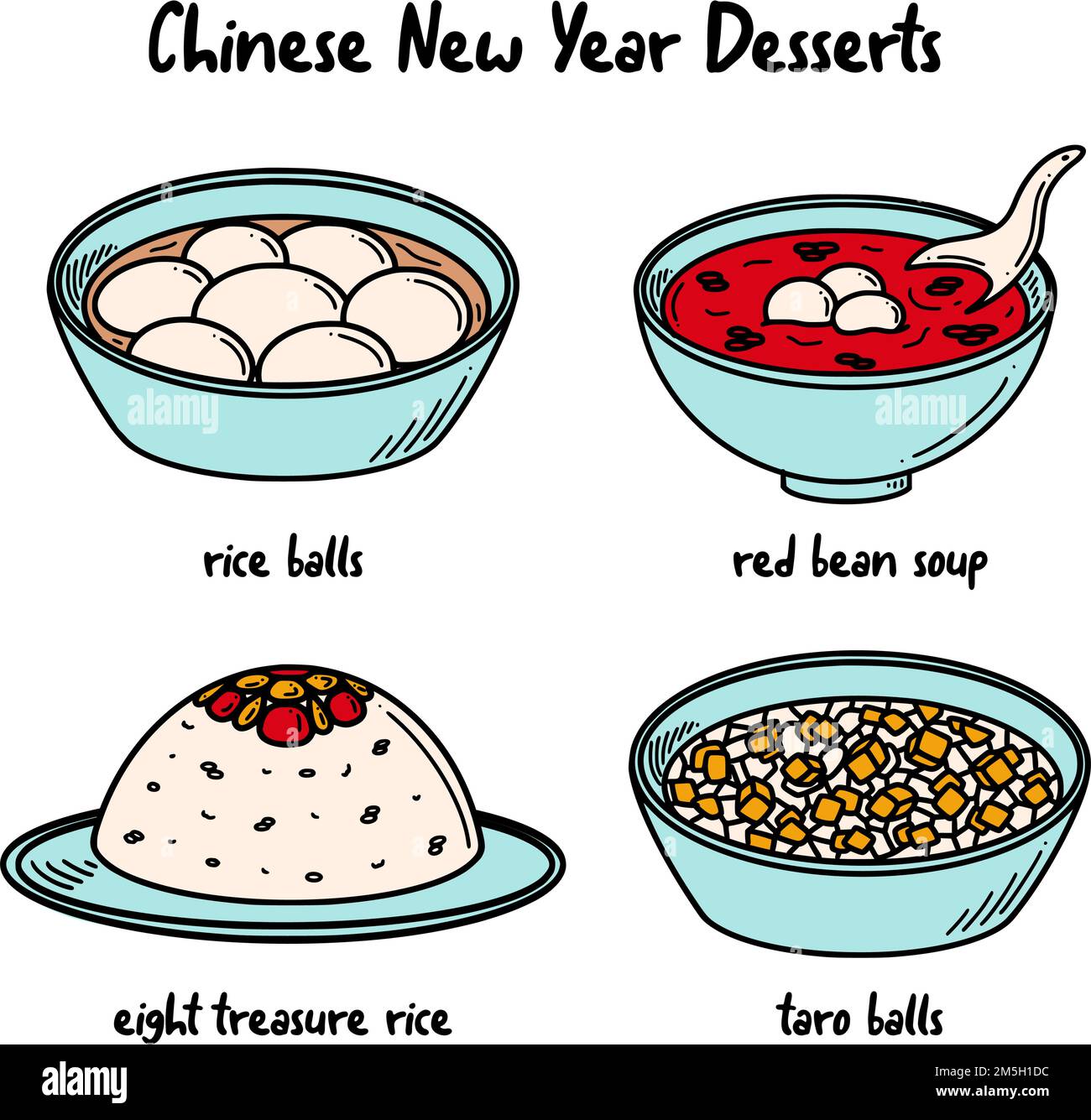 CNY celebration, Chinese New Year Desserts vector illustration in ...