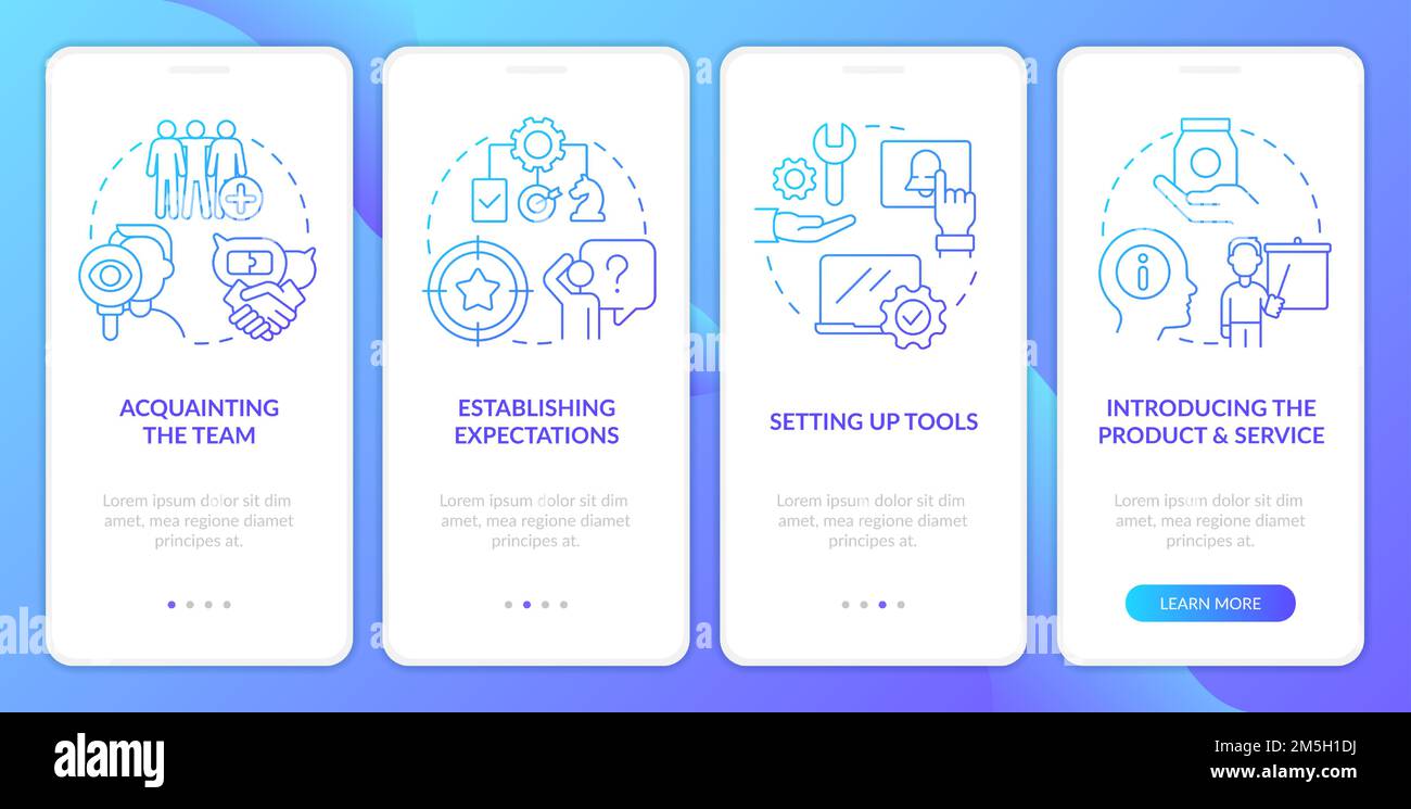 New hire customer service training blue gradient onboarding mobile app screen Stock Vector Image ...