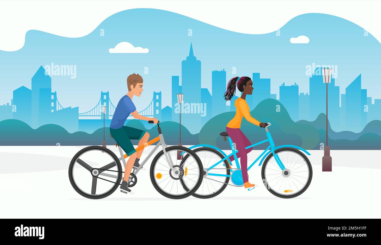 Happy cyclists outdoors Stock Vector Images - Alamy