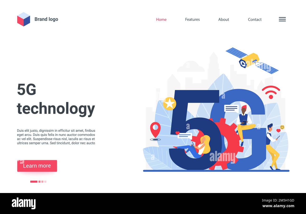 Cartoon modern landingpage, banner design with networking user people using high speed ...