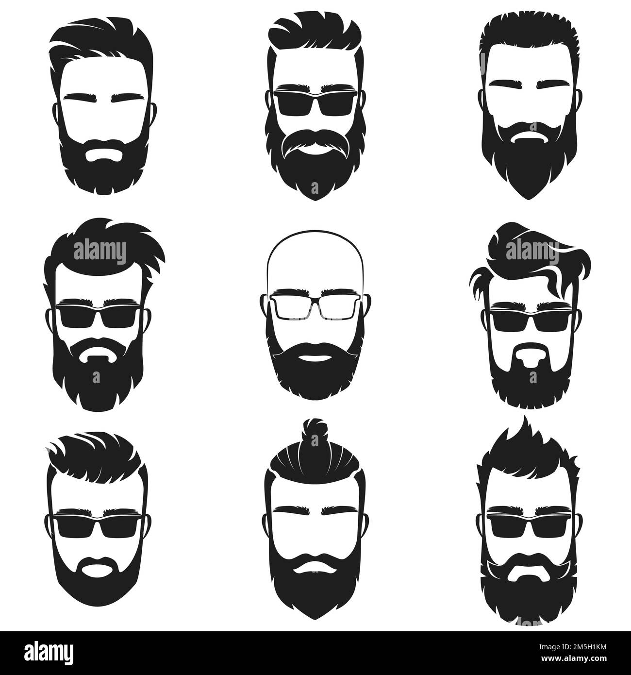 Bearded stylish hipster men faces with different haircuts style ...