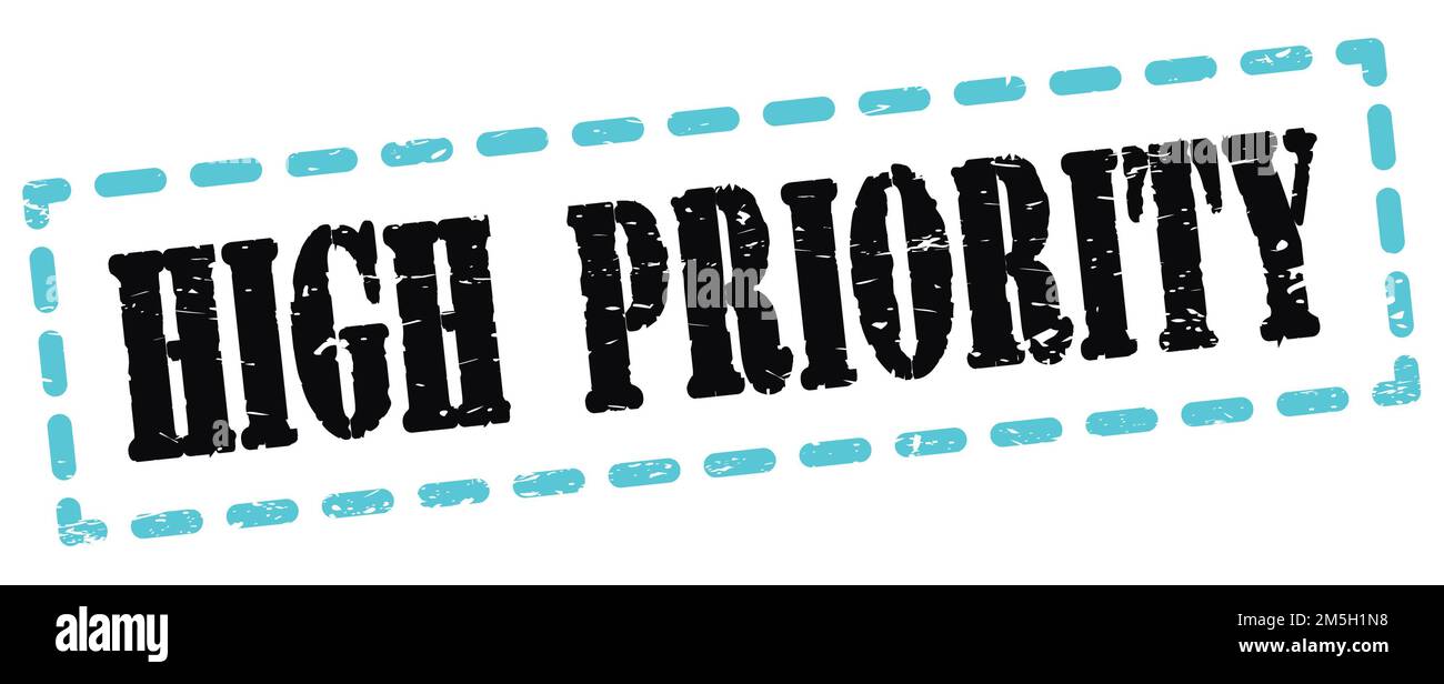 HIGH PRIORITY text written on blue-black dash stamp sign Stock Photo ...