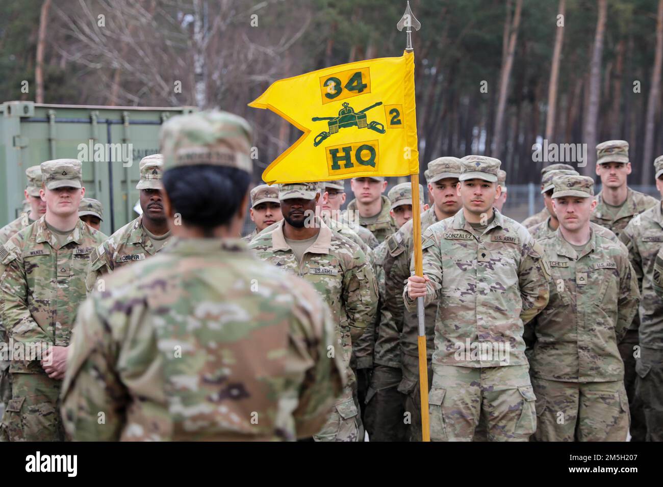 The company guidon for Headquarters and Headquarters Company “Hoplites ...