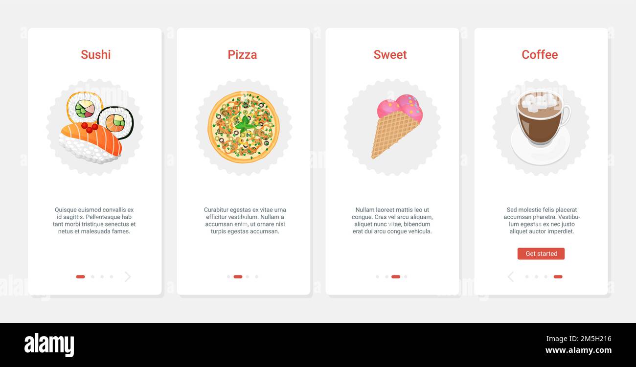 Fast food cafe with sushi pizza ice cream and coffee vector ...