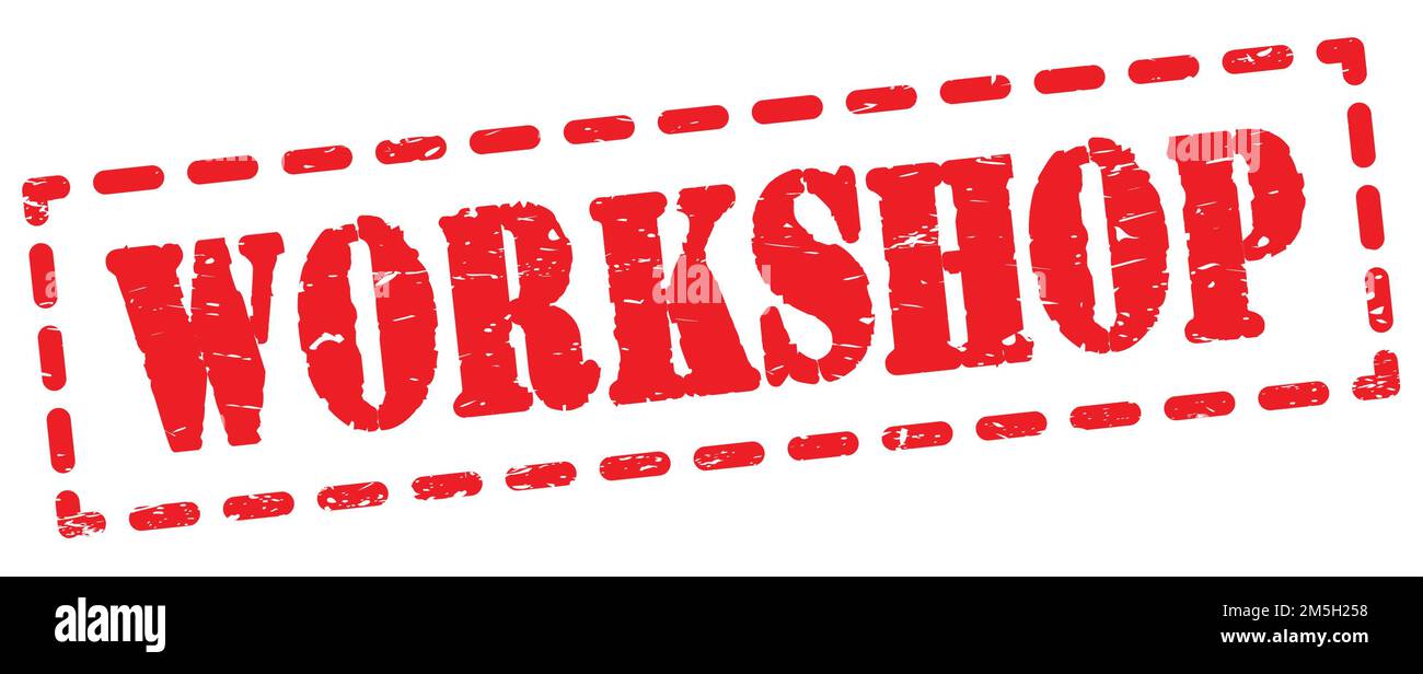 WORKSHOP text written on red dash stamp sign Stock Photo - Alamy