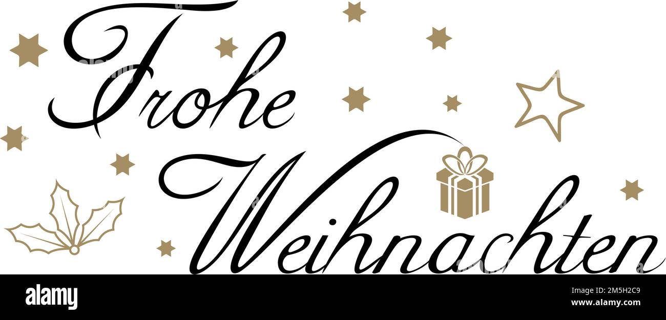Frohe Weihnachten. German Christmas greetings in gold and black as ...