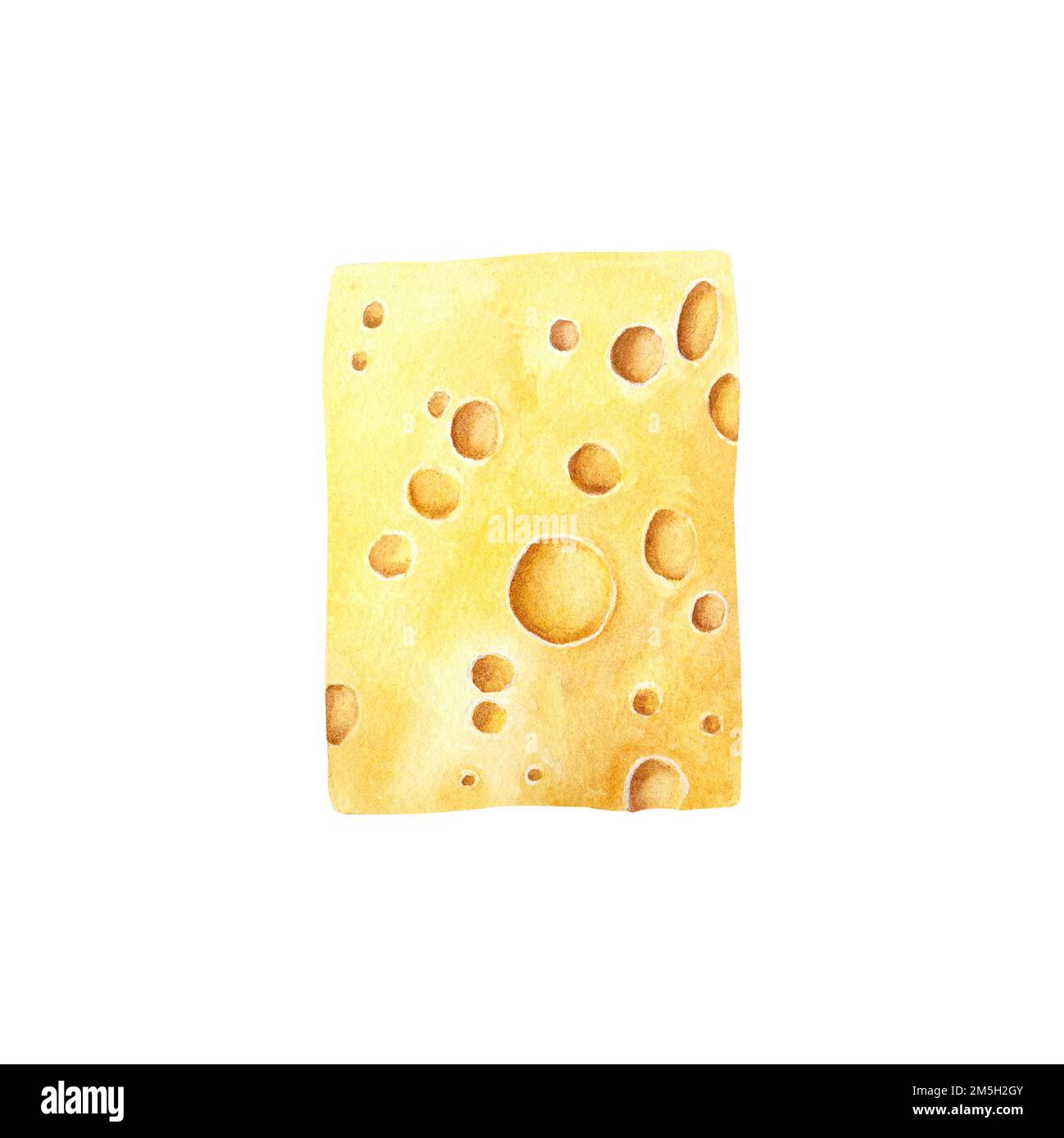 Yellow hard cheese block, piece with holes. Watercolor illustration ...