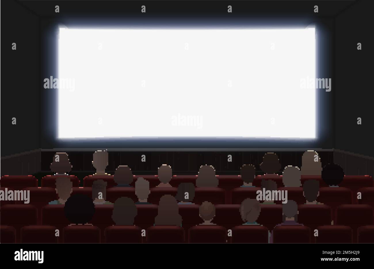 People watching movie at cinema hall interior vector illustration. Back ...