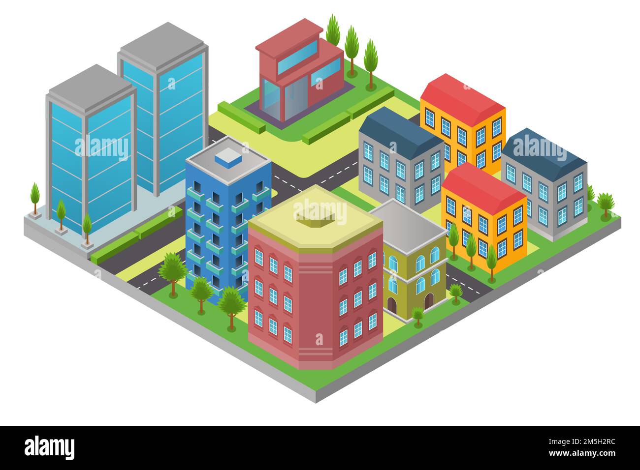 Design in isometry of city element with road and modern building in ...