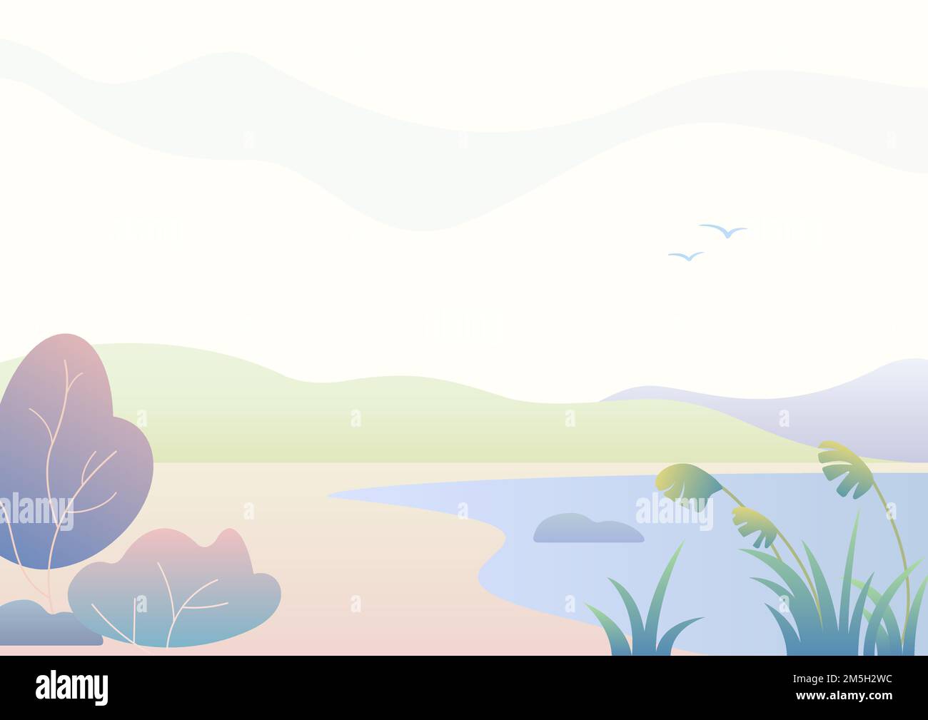 Fantasy, simple autumn landscape with lake , modern gradient nature ...