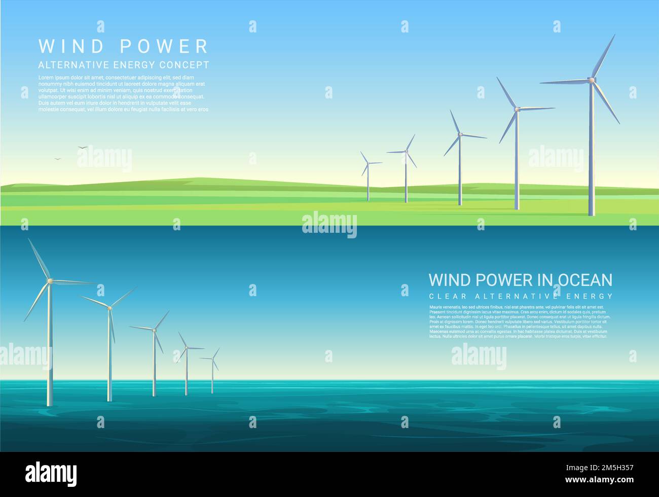 Energy horizontal concept backgrounds with wind turbines in green ...