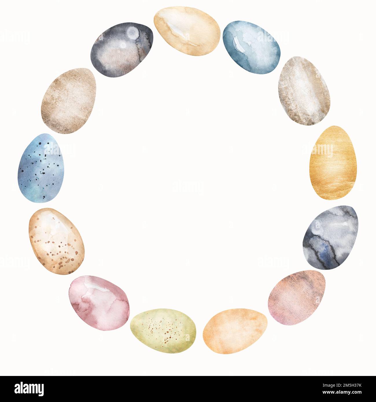 Easter frame with colorful decorated easter eggs clipart. Hand-painted ...