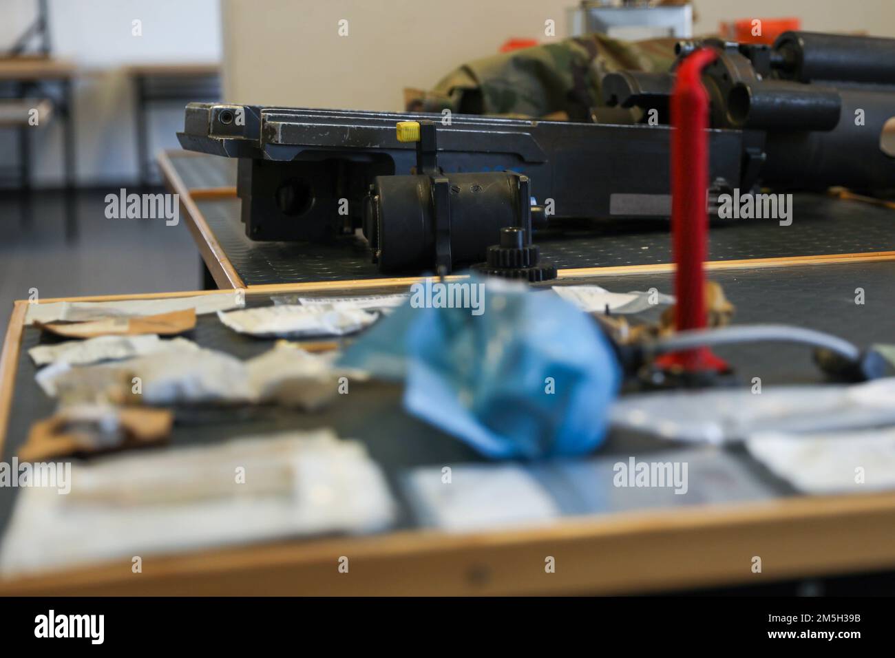 Parts and lower receiver of a of M242 Bushmaster 25mm Automatic weapon ...