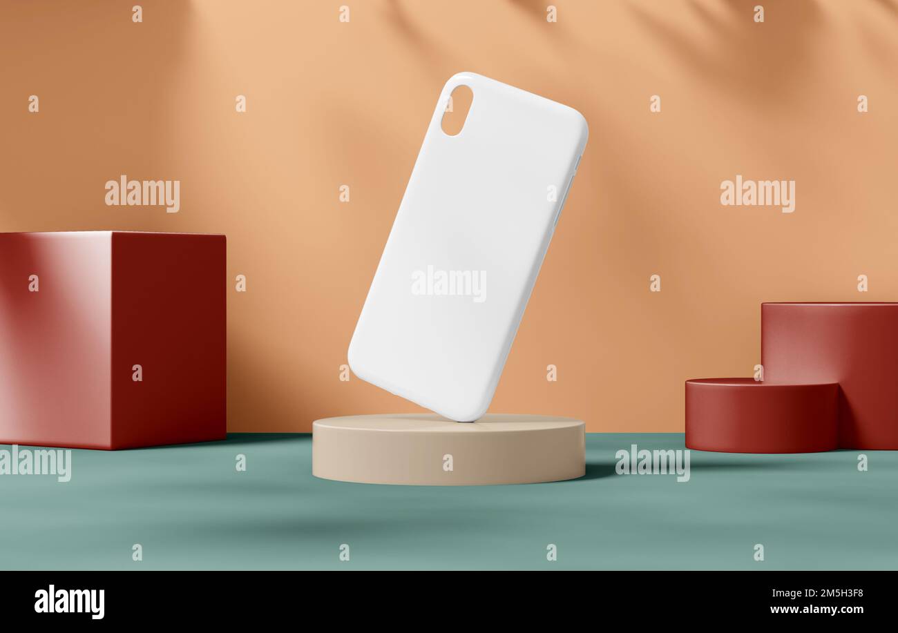 Mobile phone case mockup, white cover template on a podium stand ...