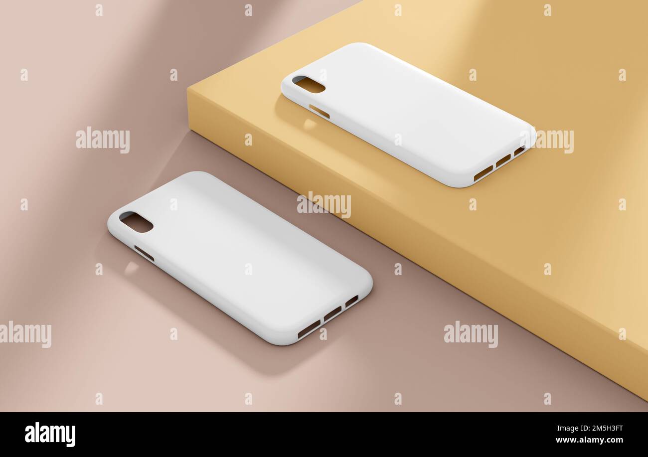Two smartphone case mockup, blank cover template isolated on a simple ...