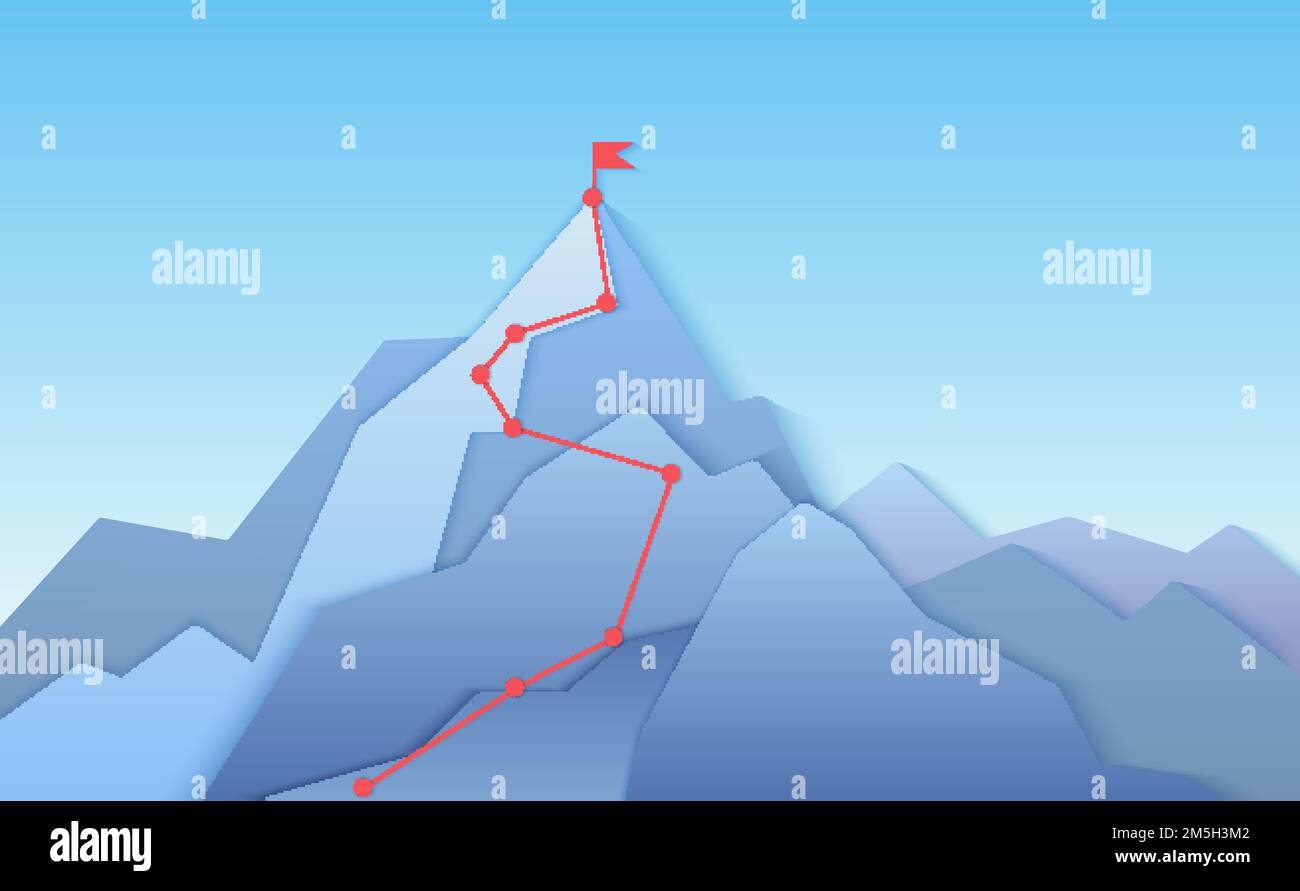 Mountain climbing route to peak landscape. Climbing pointed road to ...