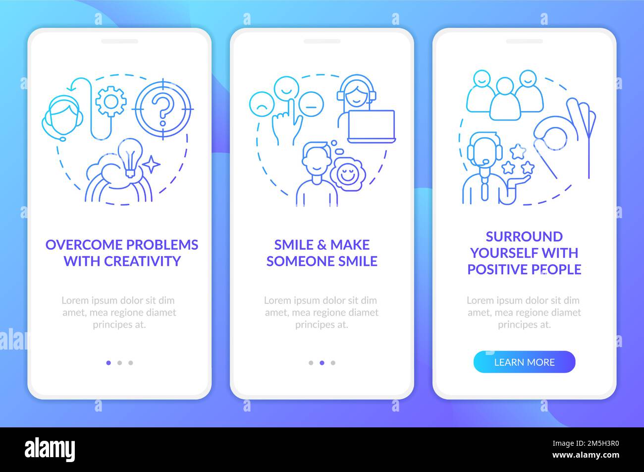 Positive attitude in service blue gradient onboarding mobile app screen ...