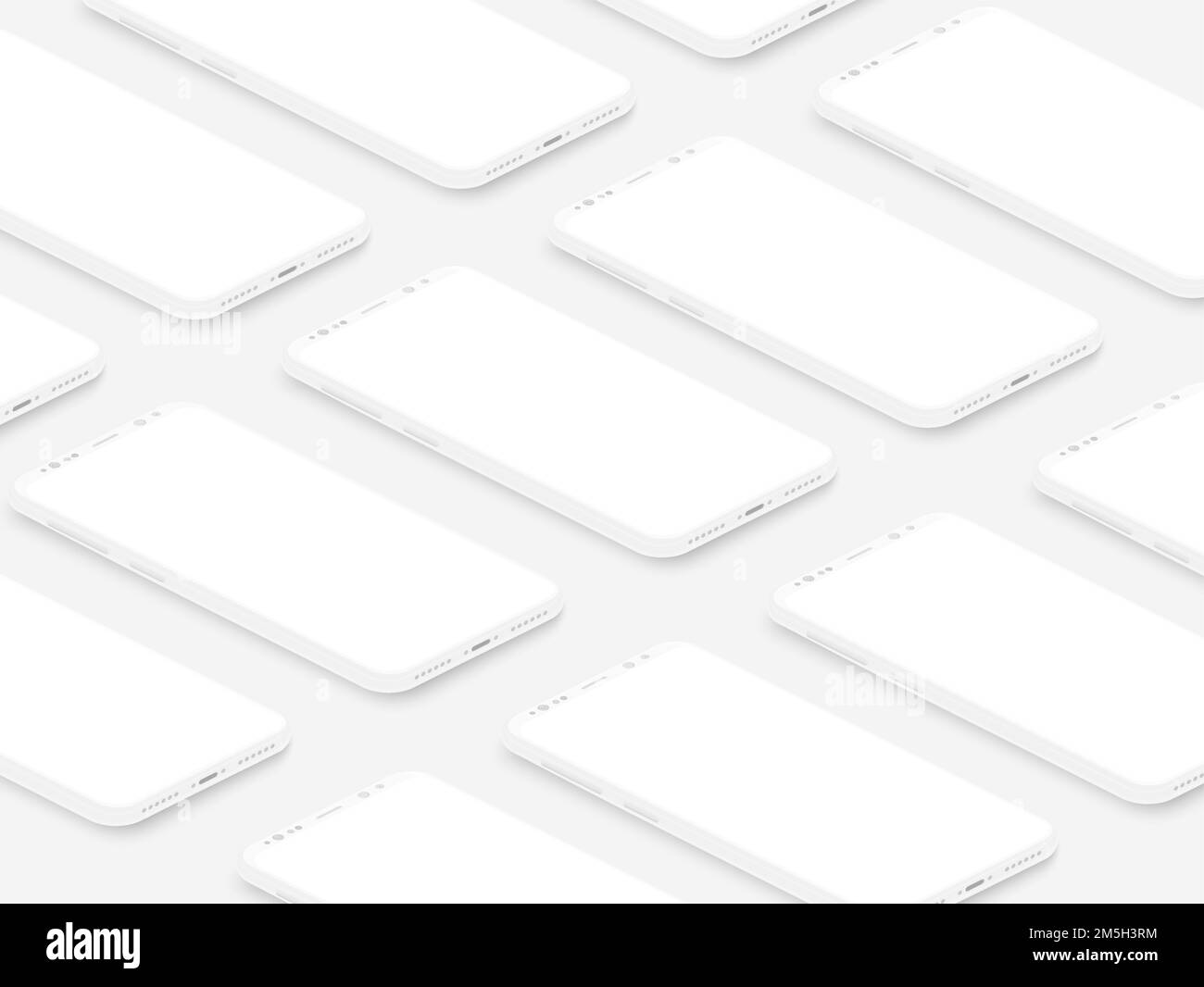 Soft isometric white isometric realistic smartphones with blank screens ...