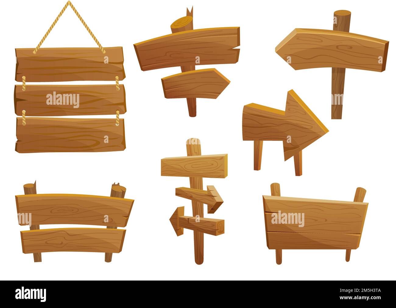 Wooden sign boards cartoon vector illustration set Stock Vector Image ...