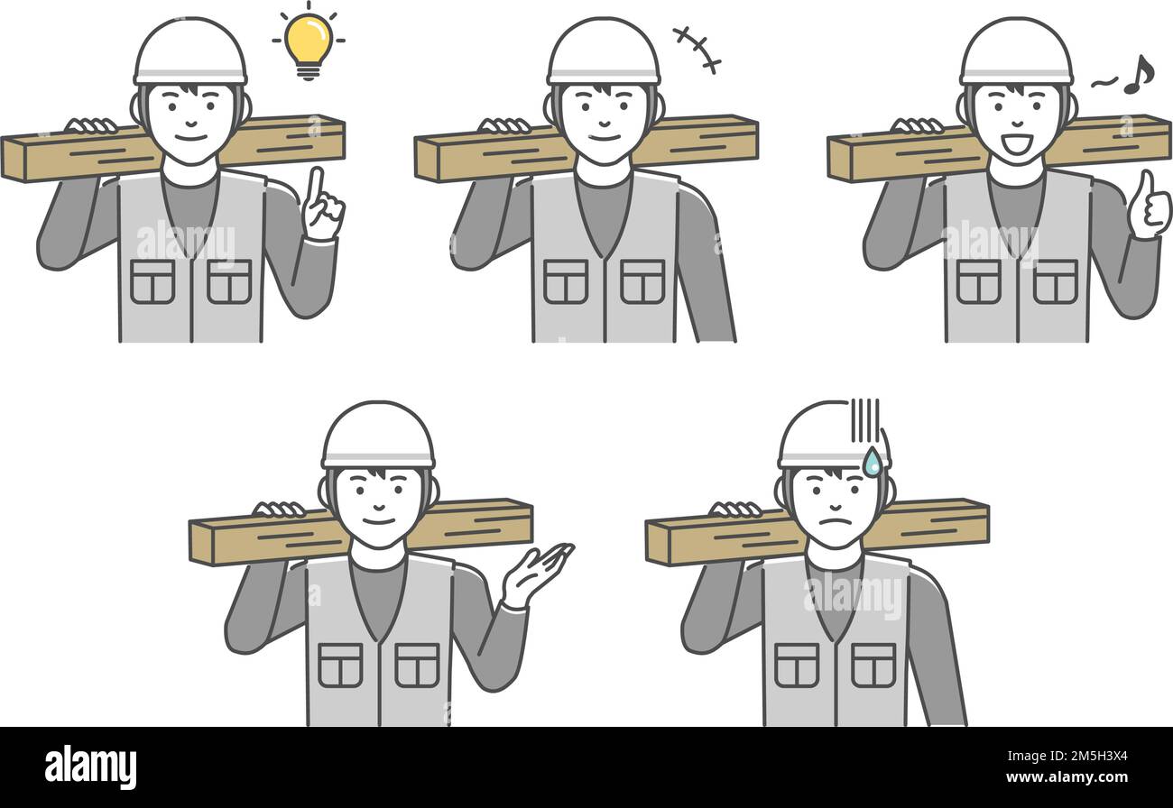 Young asian carpenter vector illustration set Stock Vector Image & Art ...