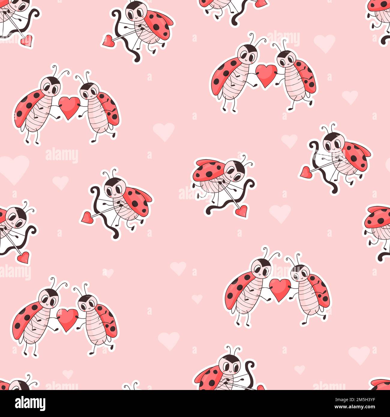 Seamless pattern with cute ladybugs. Cupid insect with an arrow and ...