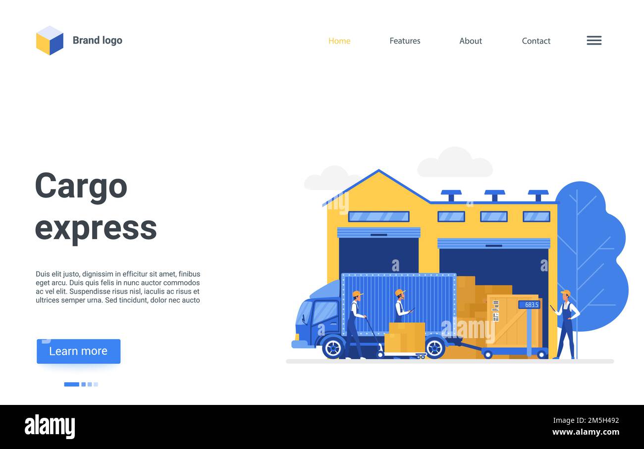 Cartoon landing page design, website for warehousing business company ...