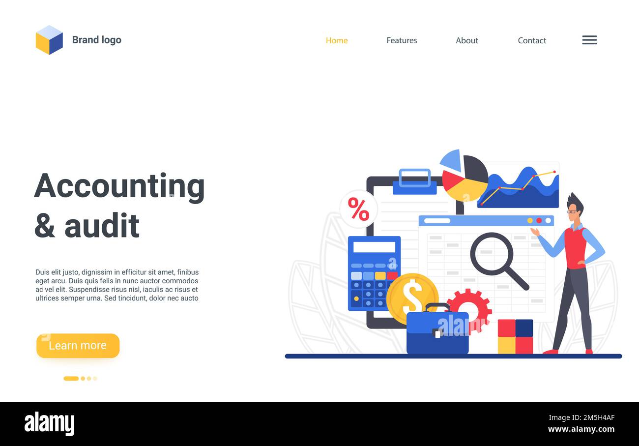 Flat cartoon accountant character making auditing process with analysis ...