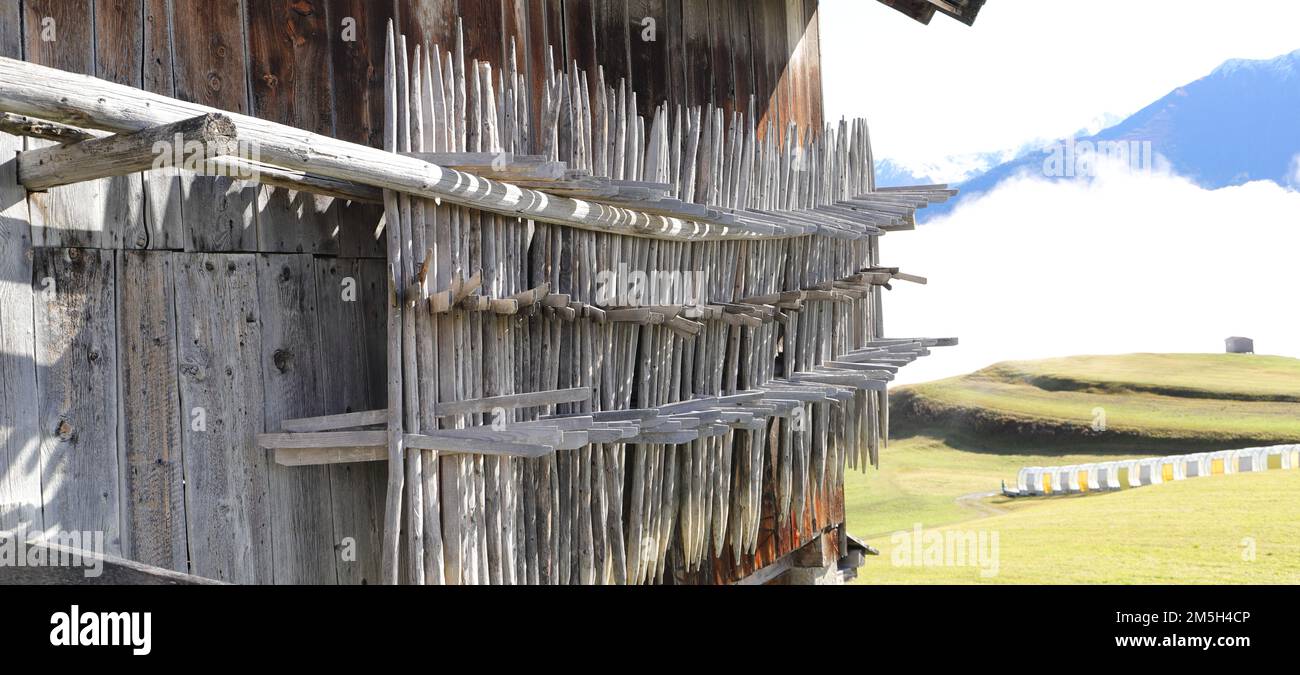 an old little crooked hut in the alps Stock Photo - Alamy
