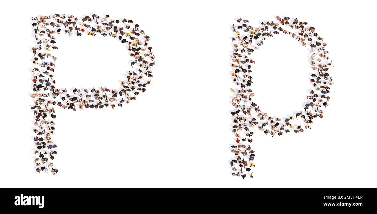 Concept or conceptual large community of people forming the font P. 3d ...