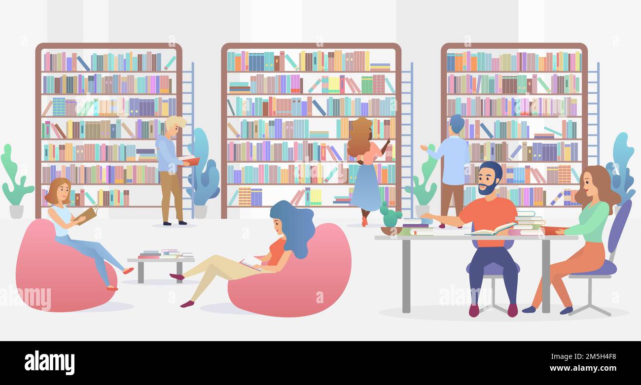 Young people sitting on comfy sofa and at table with armchairs studying ...