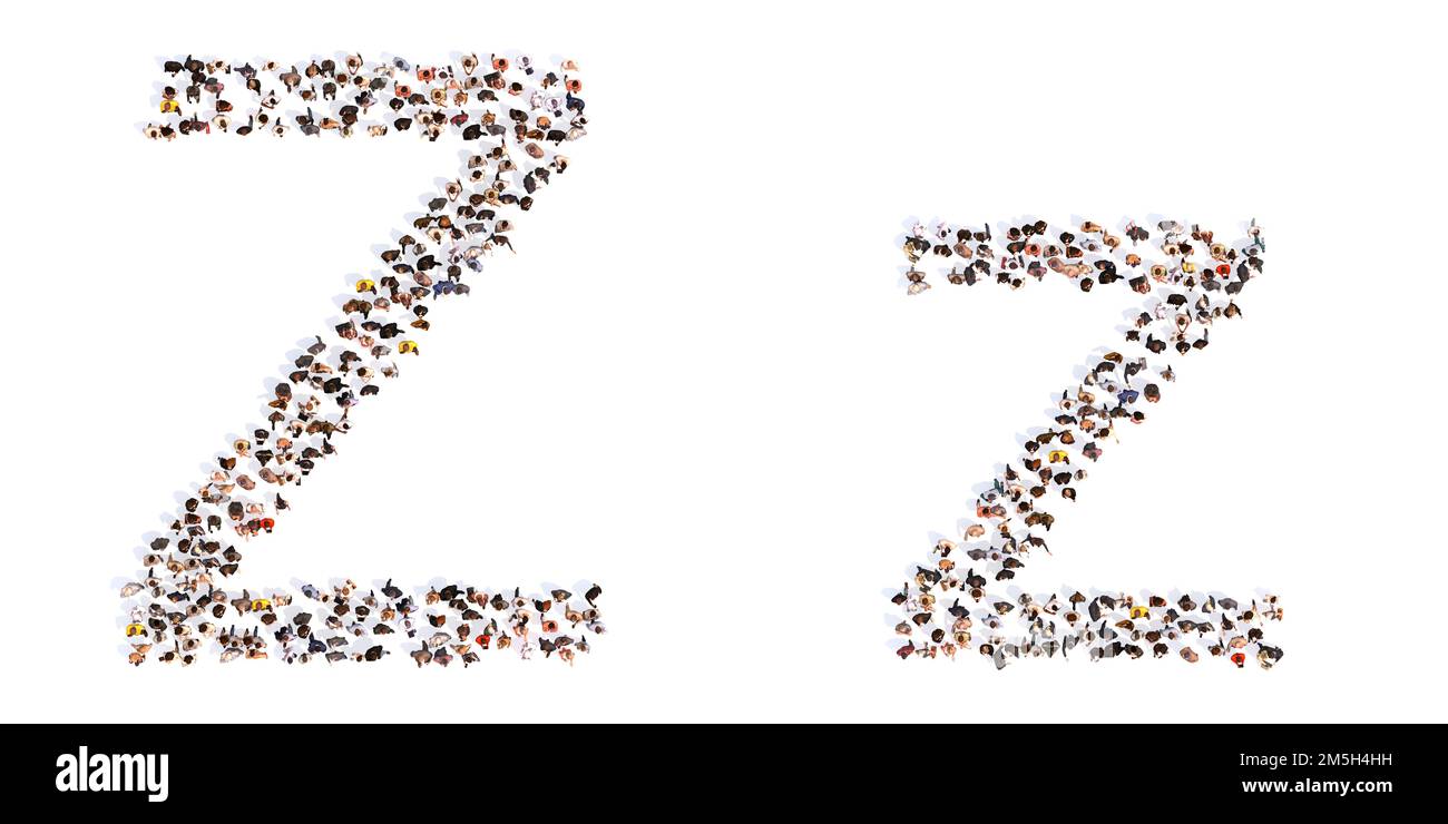 Concept or conceptual large community of people forming the font Z. 3d ...