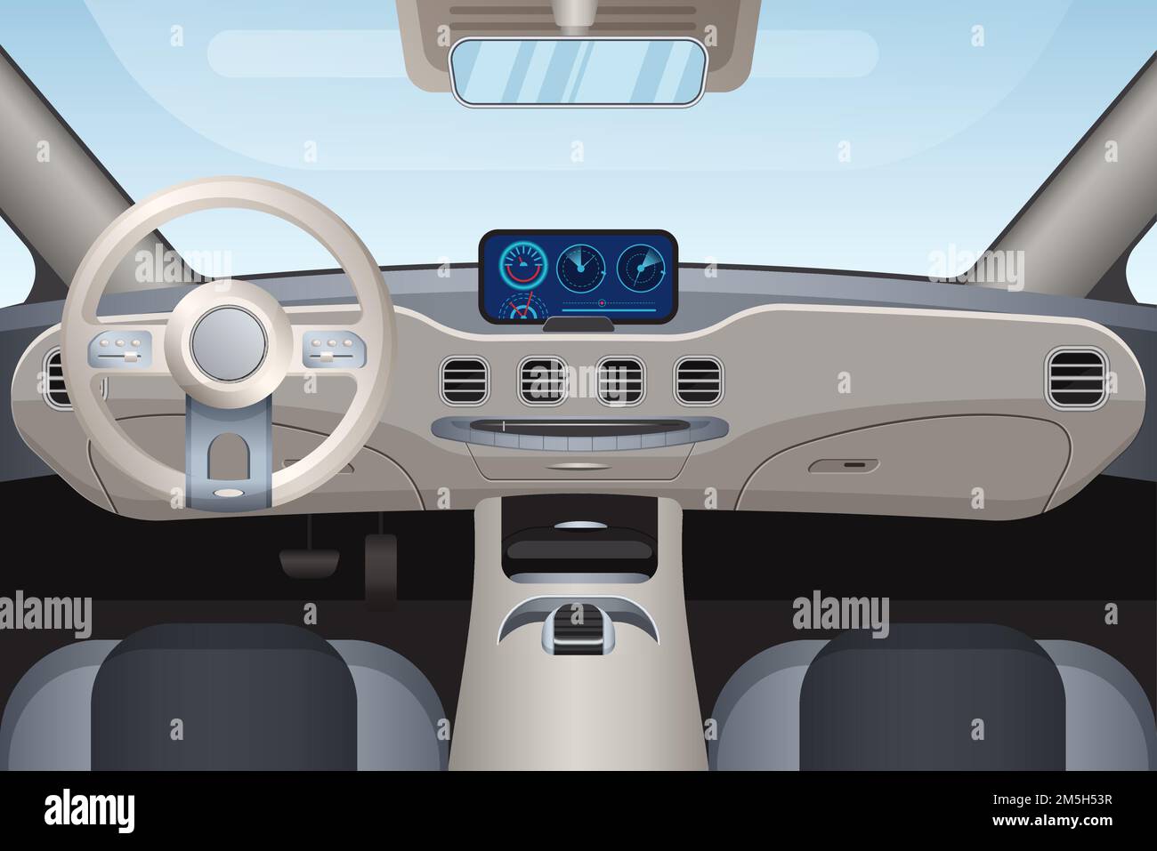 Luxurious beige car interior, realistic inside look of high class ...