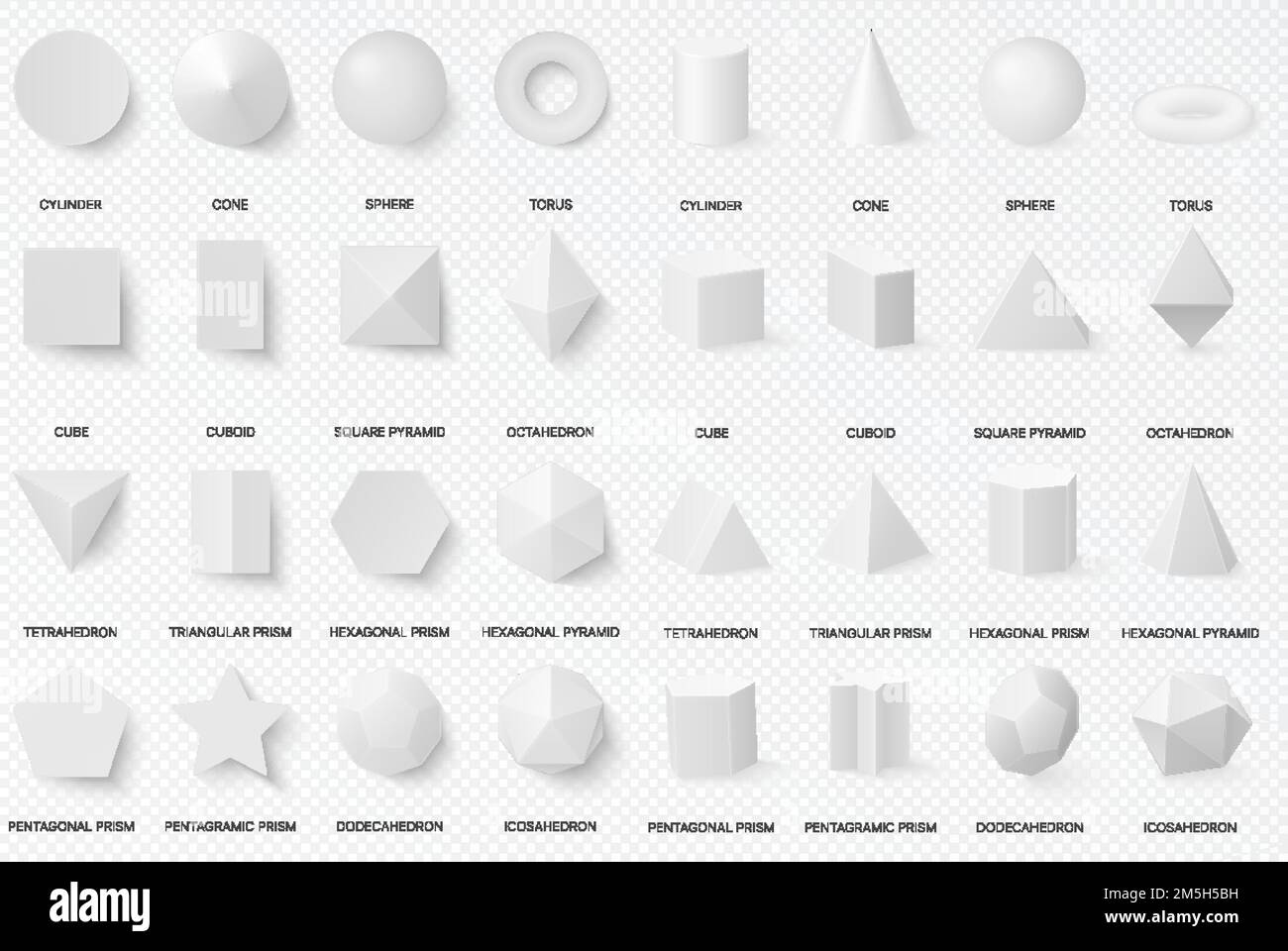 Realistic white basic 3d shapes in top and front view isolated on the ...