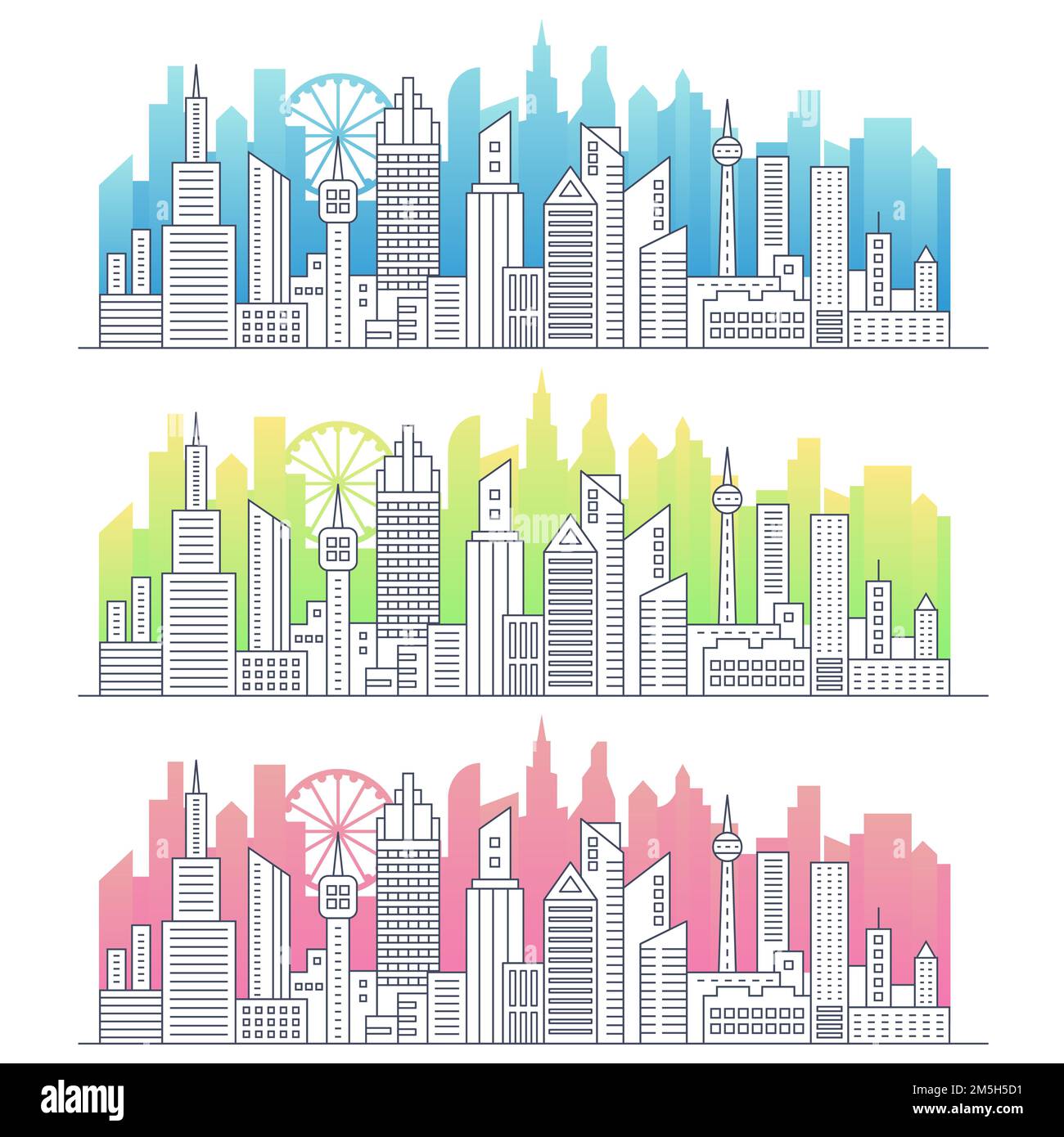 Modern line art of modern big city cityscape panorama with gradient ...