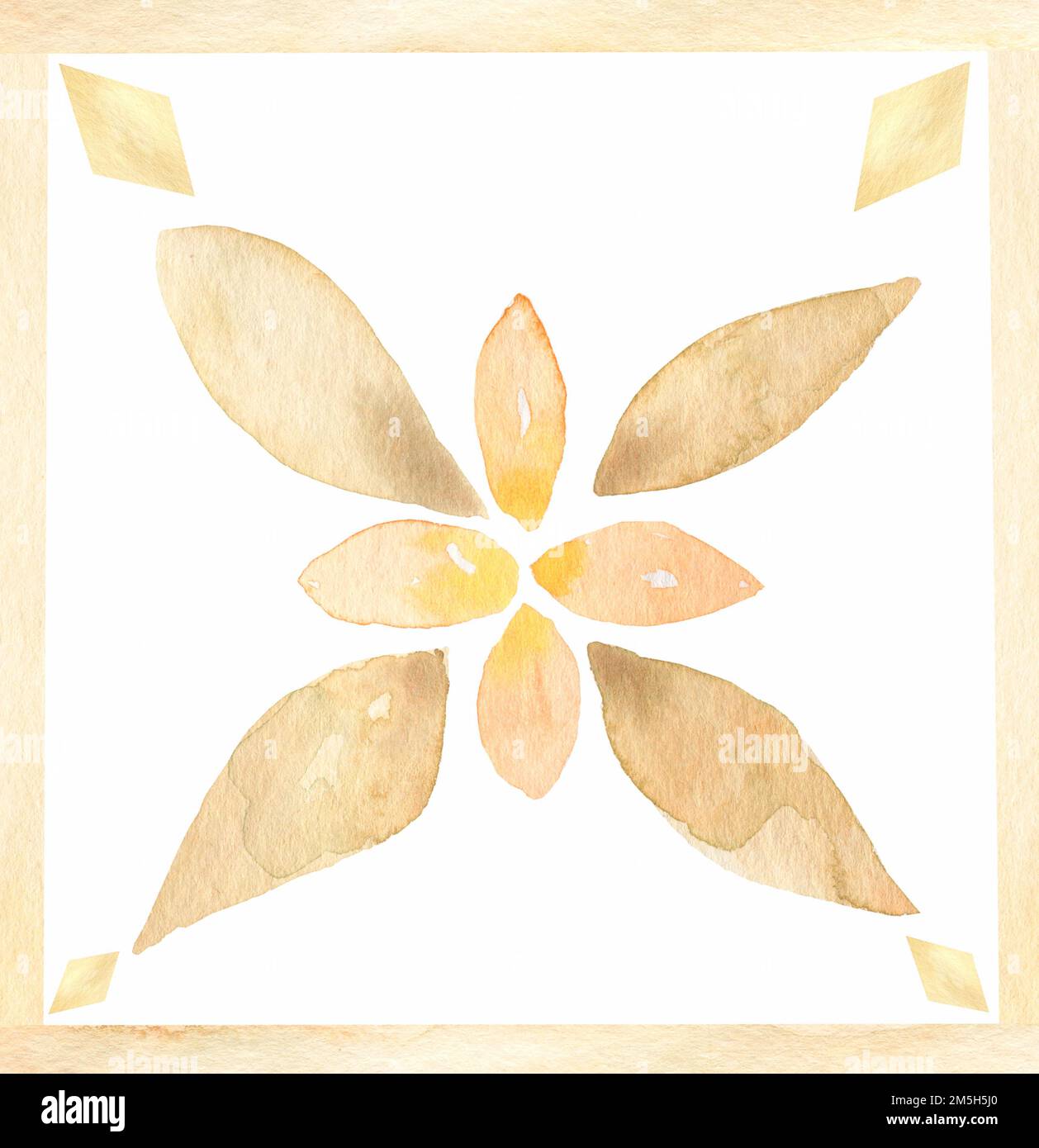 Watercolor hand drawn Design for ceramic tiles, majolica, watercolor ...
