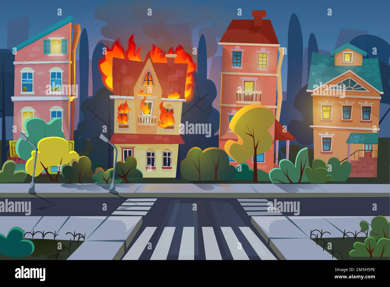 Burning building night Stock Vector Images - Alamy