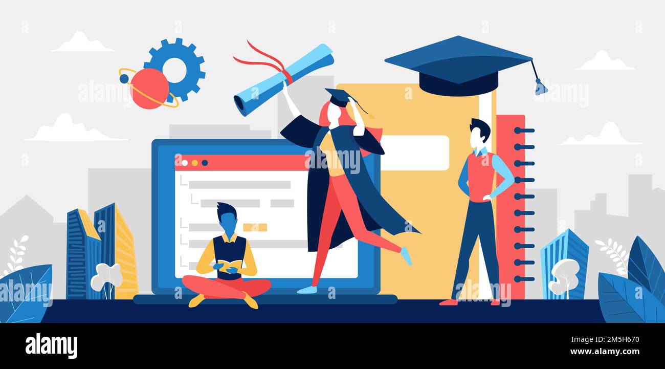 Graduate school, online education concept vector illustration. Cartoon ...