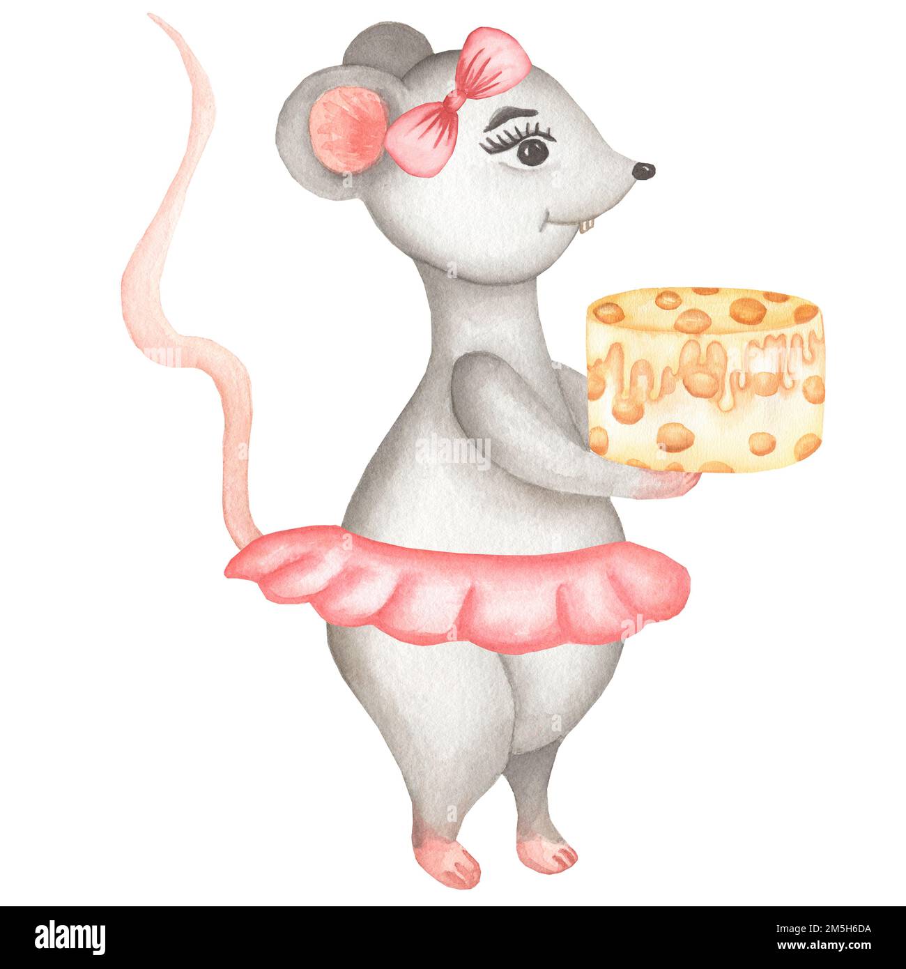 Little Grey Mouse in a red christmas hat and boots with Christmas candy ...