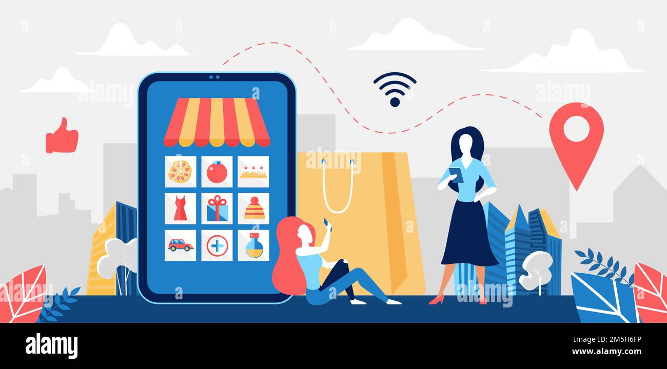 Online shopping concept vector illustration. Cartoon buyer woman ...