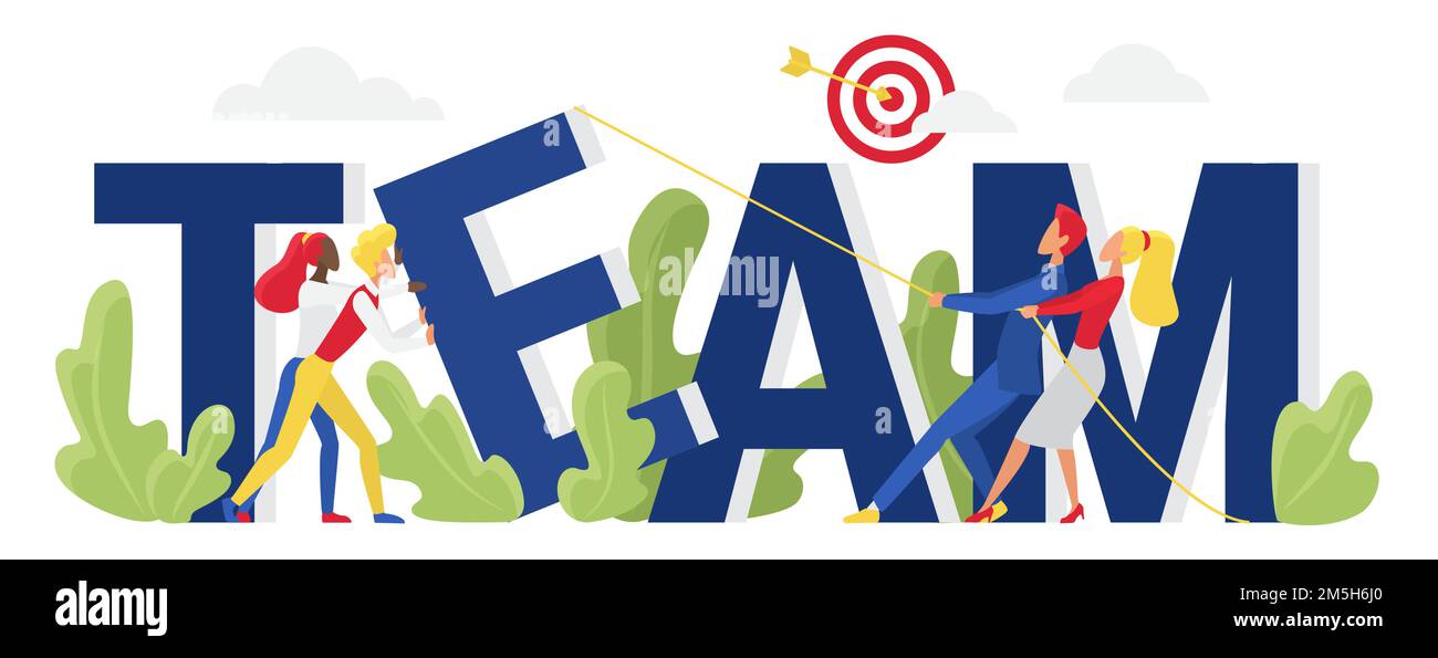 Team word concept vector illustration. Cartoon flat tiny businessman ...