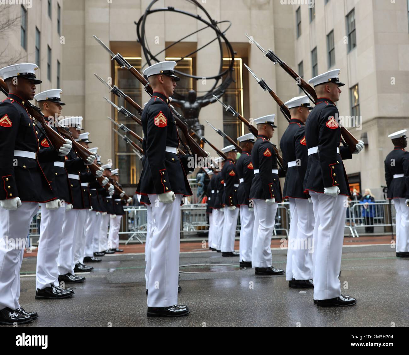 U.S. Marines with the Marine Corps Silent Drill Platoon perform a show ...