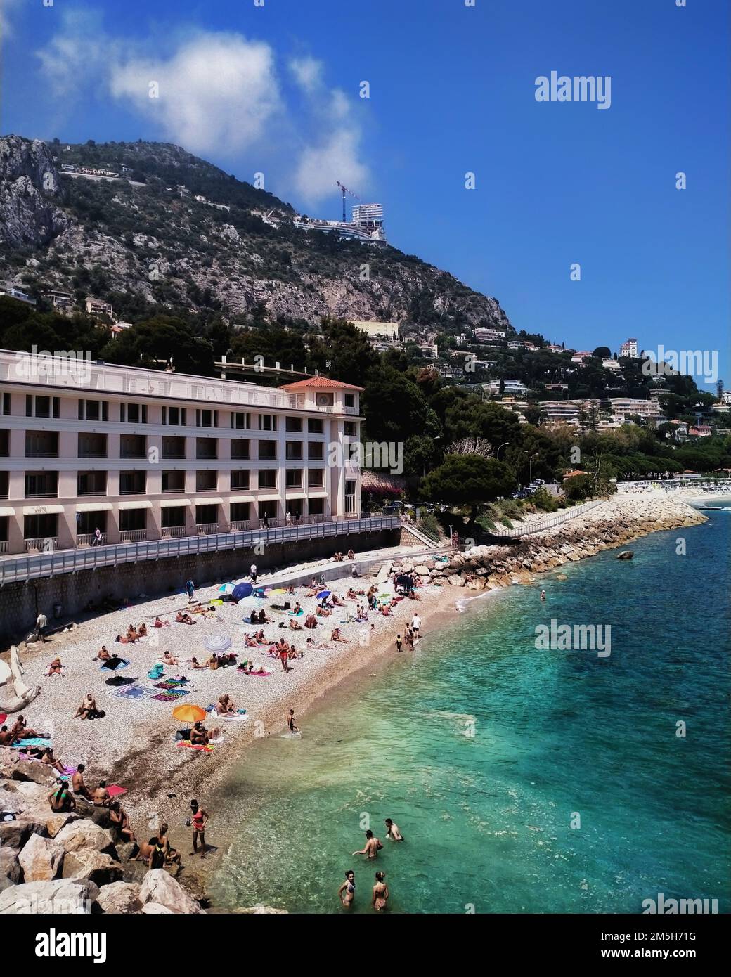blue sea in the coast of montecarlo. monaco coastline with luxory hotel ...