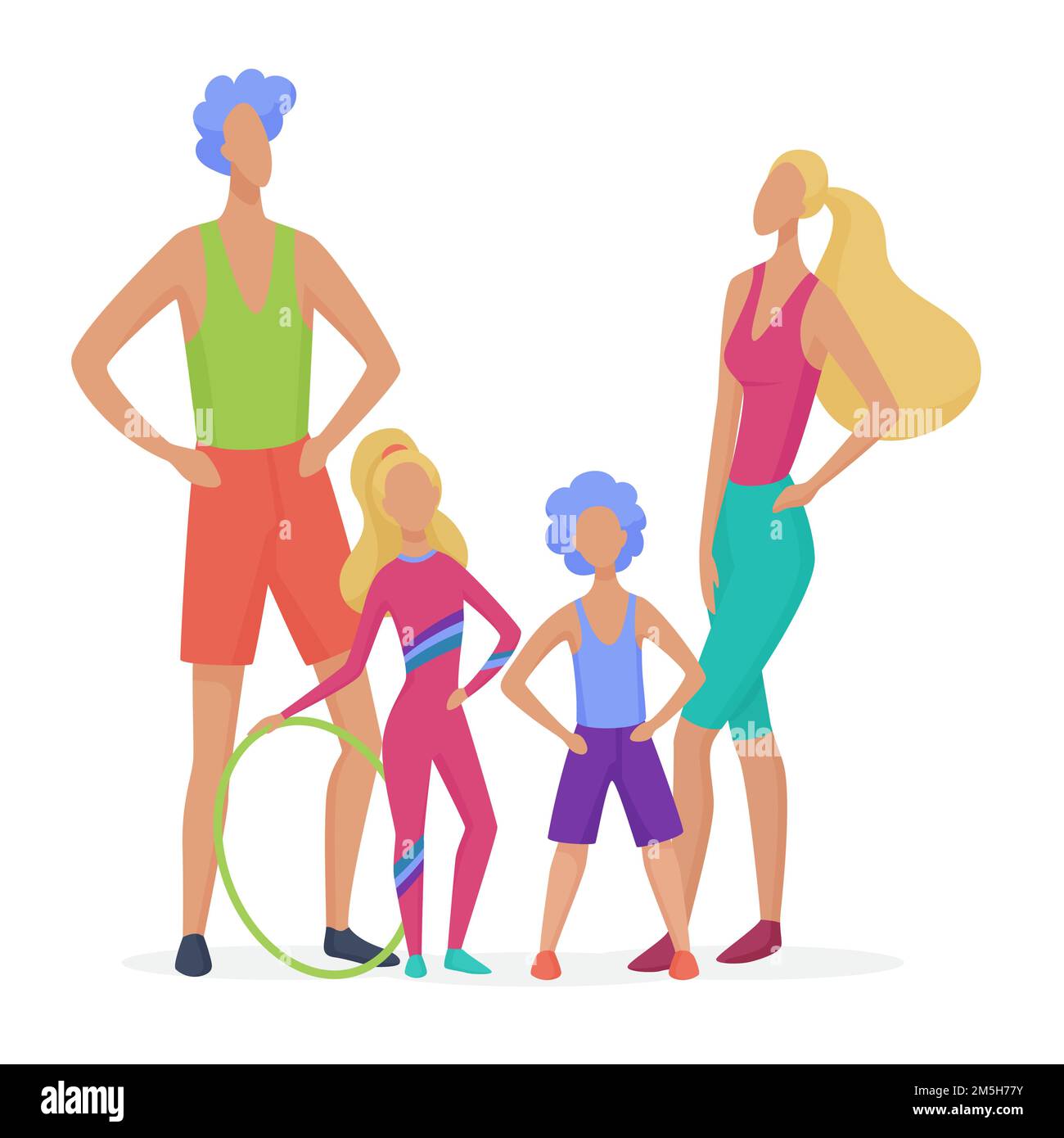 Sport family isolated. Dad, mother, son and daughter ready to doing ...