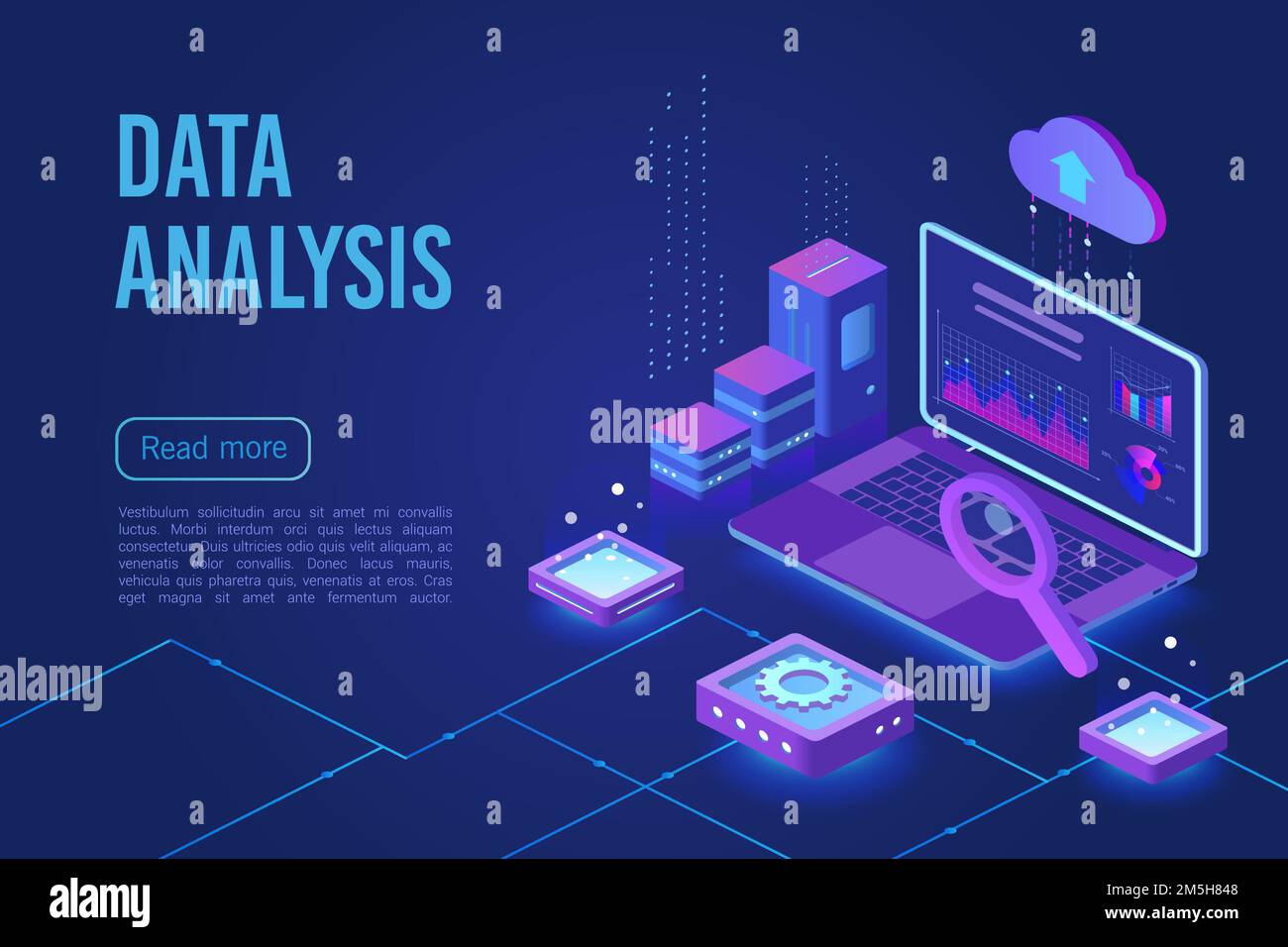 Digital business analytics isometric concept 3d strategy infographic with laptop hi-res stock ...