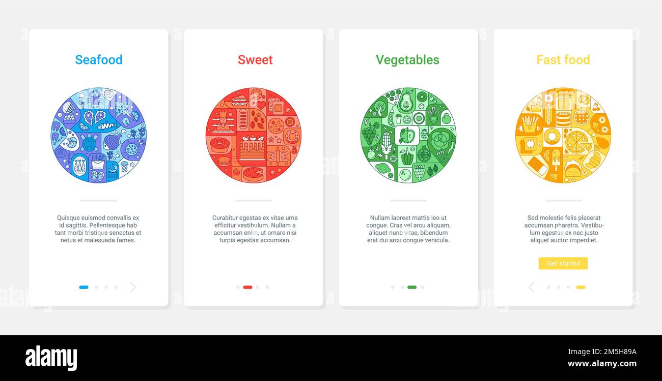 Food cafe shop menu circle collection vector illustration. UX, UI ...